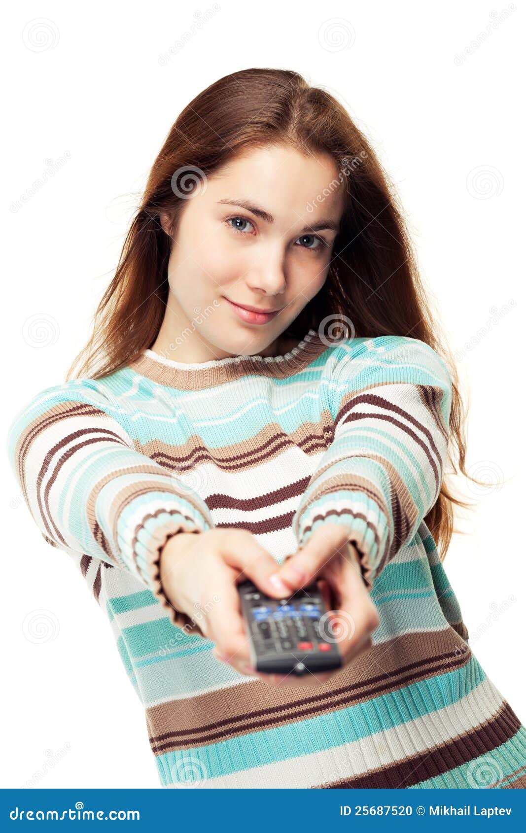 Girl using remote control stock photo. Image of female - 25687520