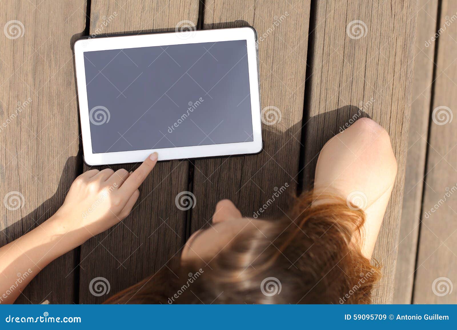 Girl Using and Showing a Blank Tablet Screen Stock Image - Image of ...