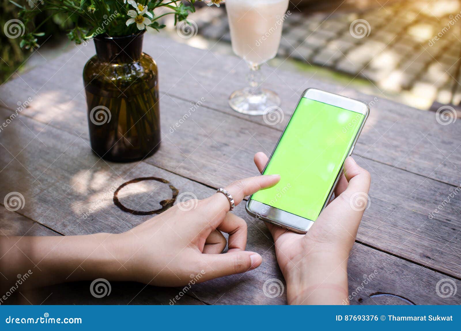 Girl Using Smart Phone in Cafe,vintage Style Stock Photo - Image of ...
