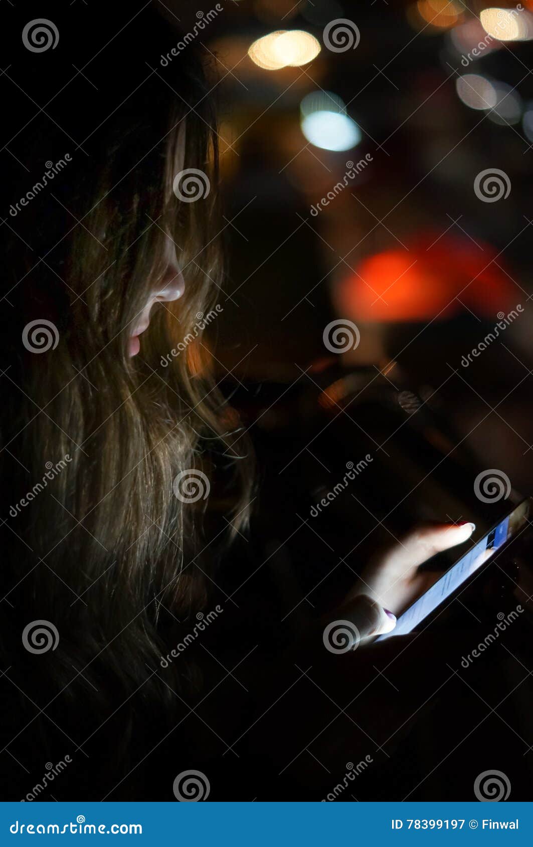 Girl Using Smart Phone at Night Stock Image - Image of phone, profile ...