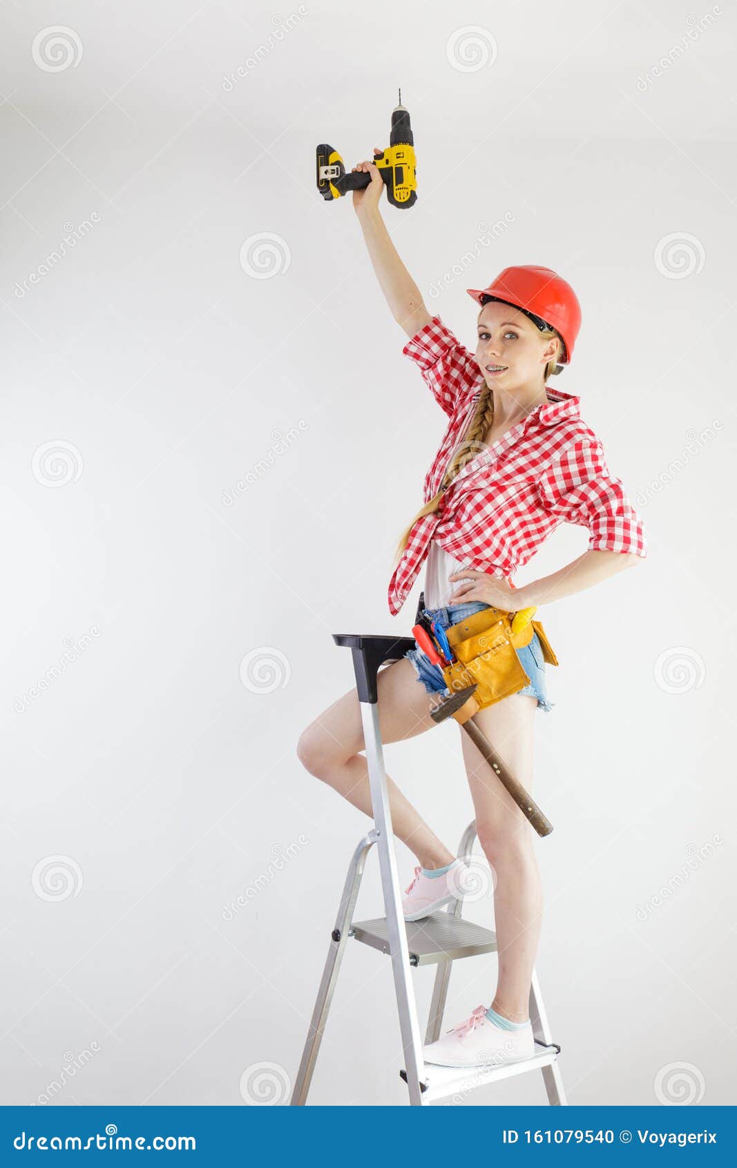 Girl Using Some Power Tools for Work at Home Stock Photo - Image of ...