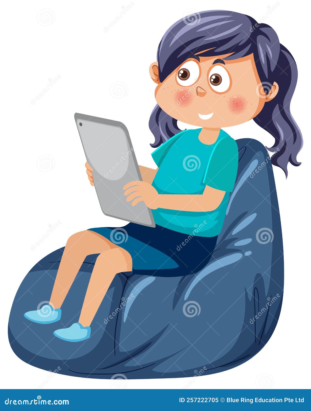 A girl using tablet stock vector. Illustration of little - 257222705