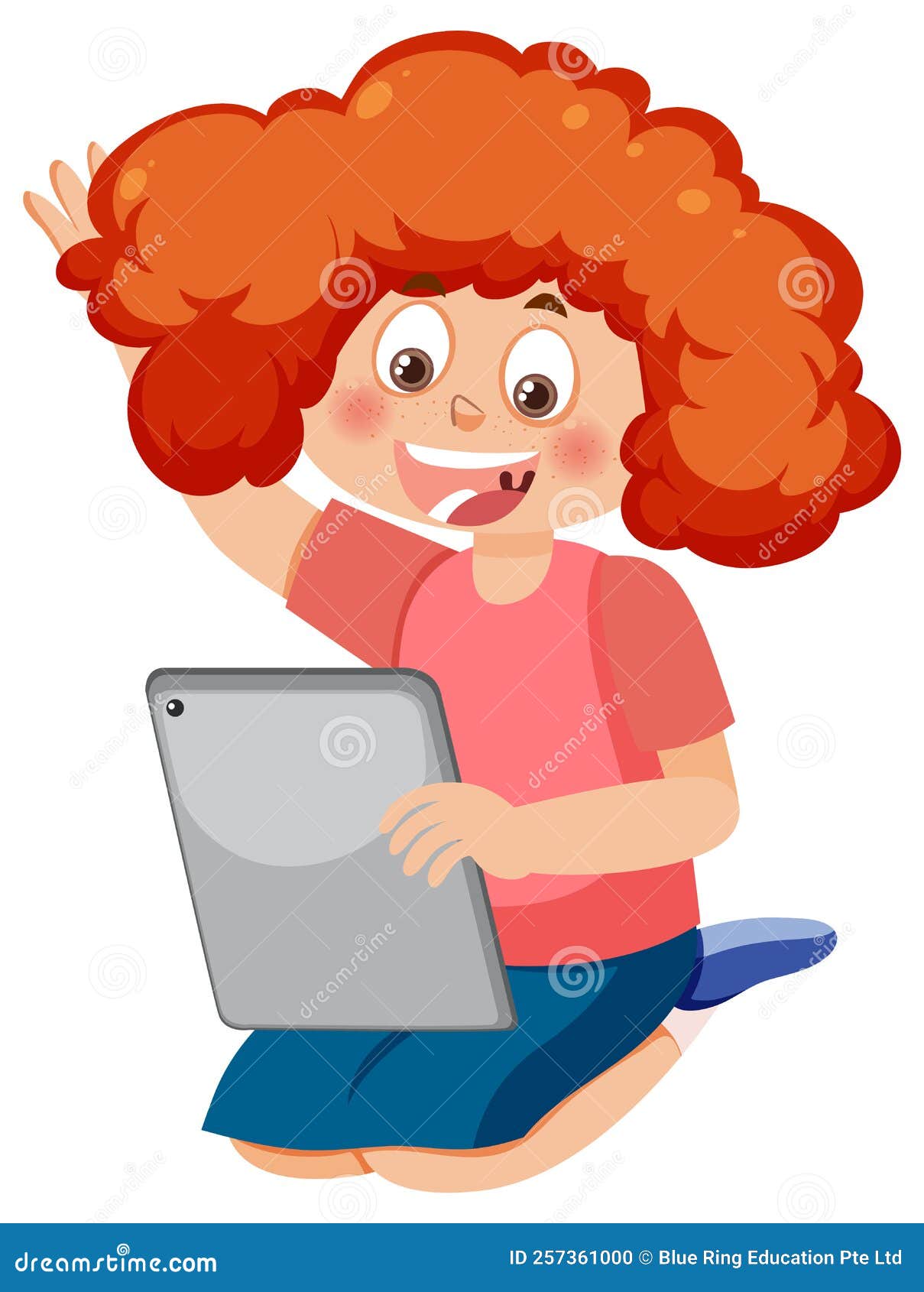 A girl using tablet stock vector. Illustration of learning - 257361000