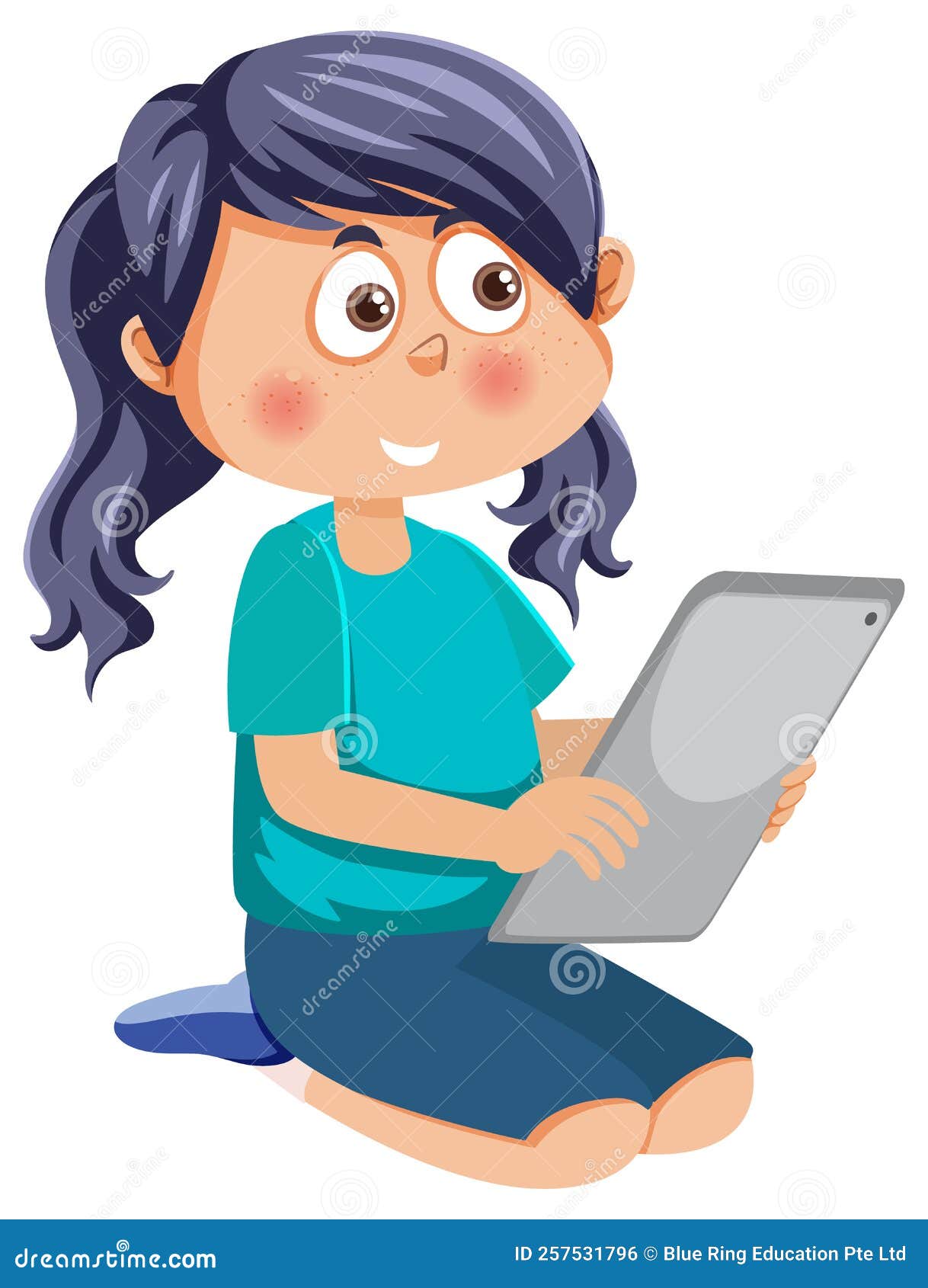 A girl using tablet stock vector. Illustration of online - 257531796