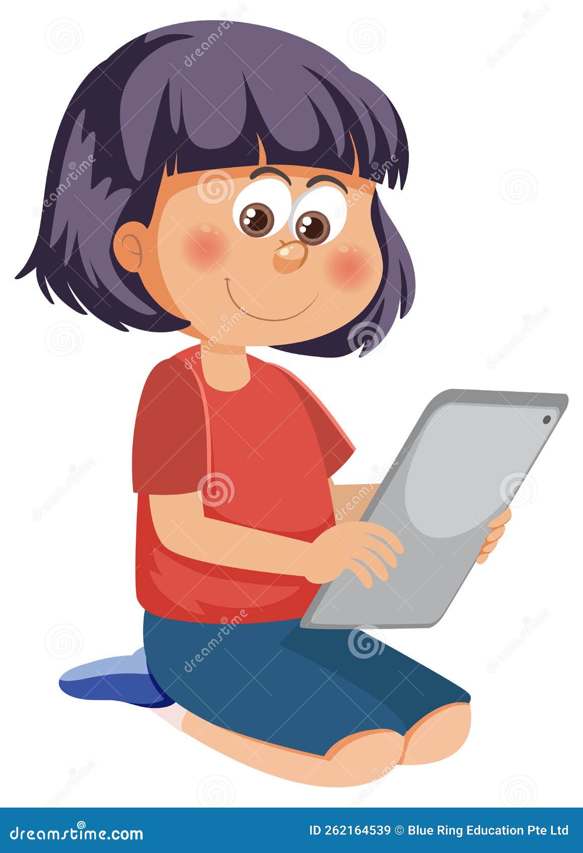 A girl using tablet stock vector. Illustration of learning - 262164539