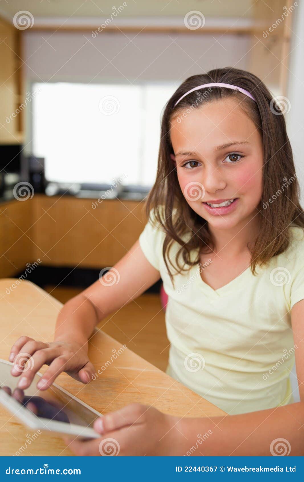 Girl Using Tablet in the Kitchen Stock Image - Image of caucasian ...