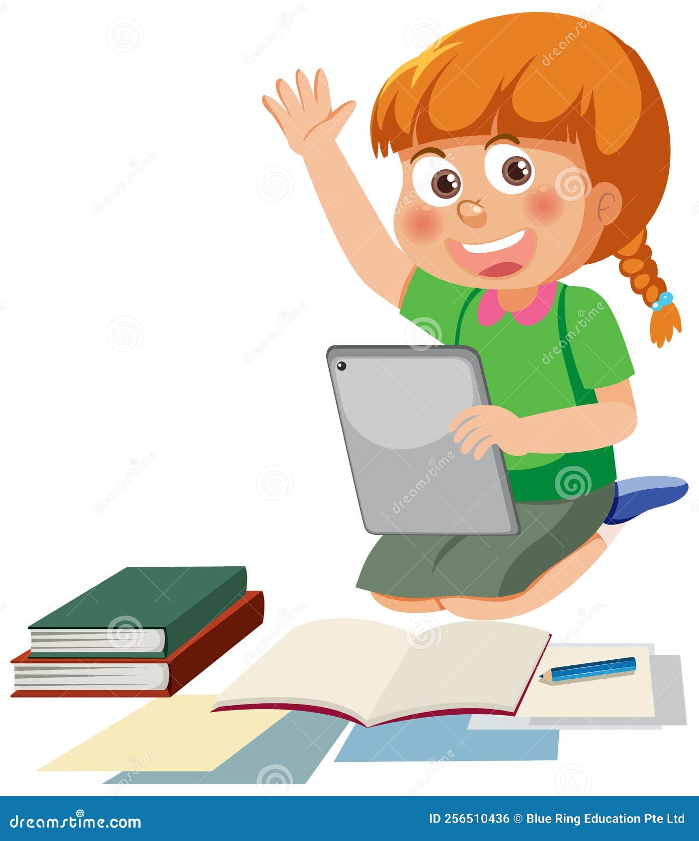 A Girl Using Tablet for Learning Online Stock Vector - Illustration of ...