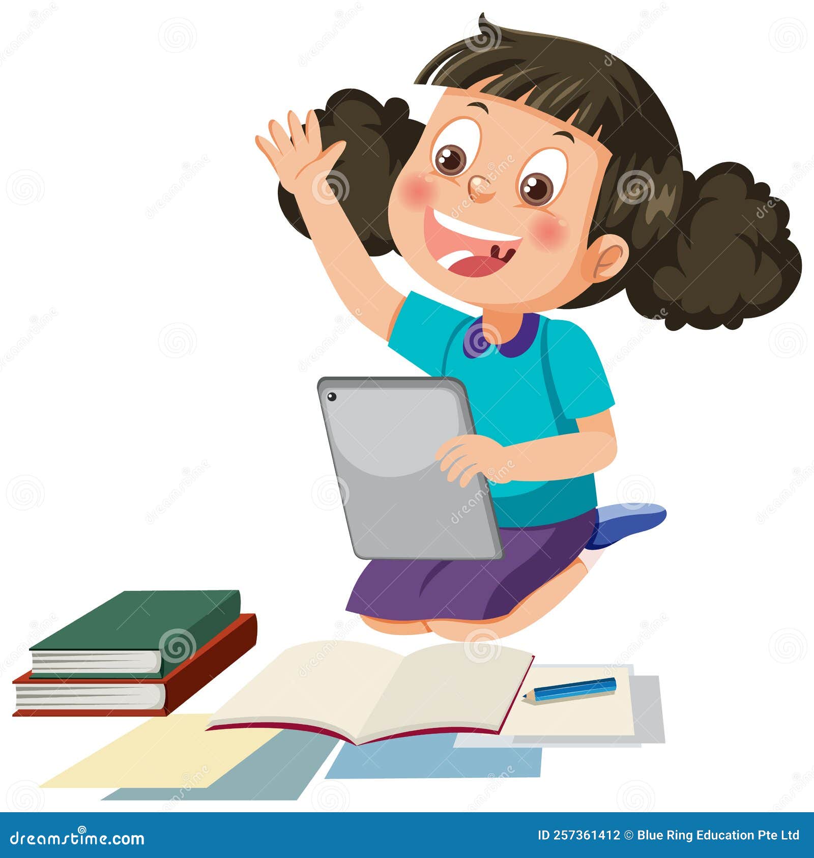 A Girl Using Tablet for Learning Online Stock Vector - Illustration of ...