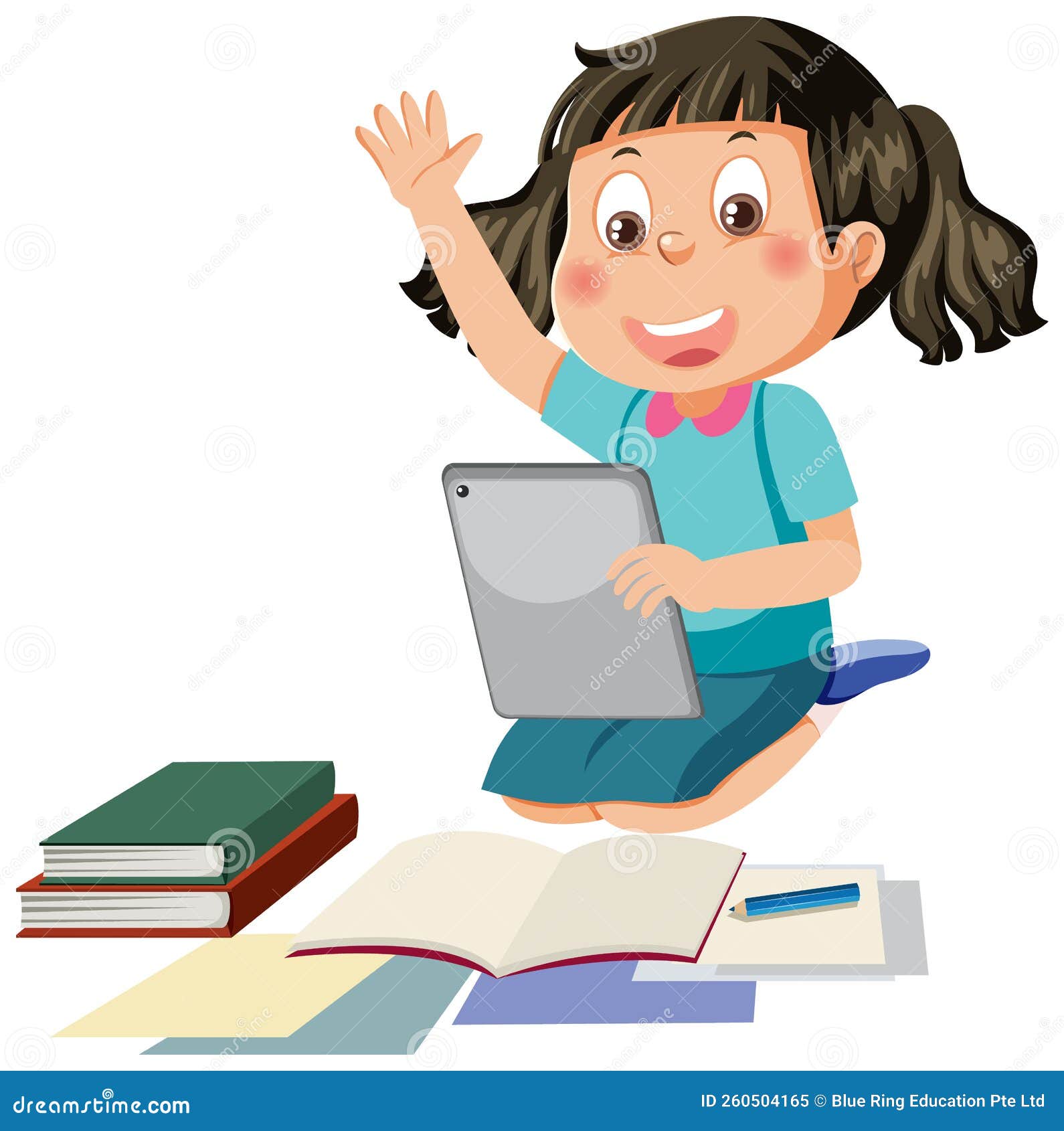 A Girl Using Tablet for Learning Online Stock Vector - Illustration of ...