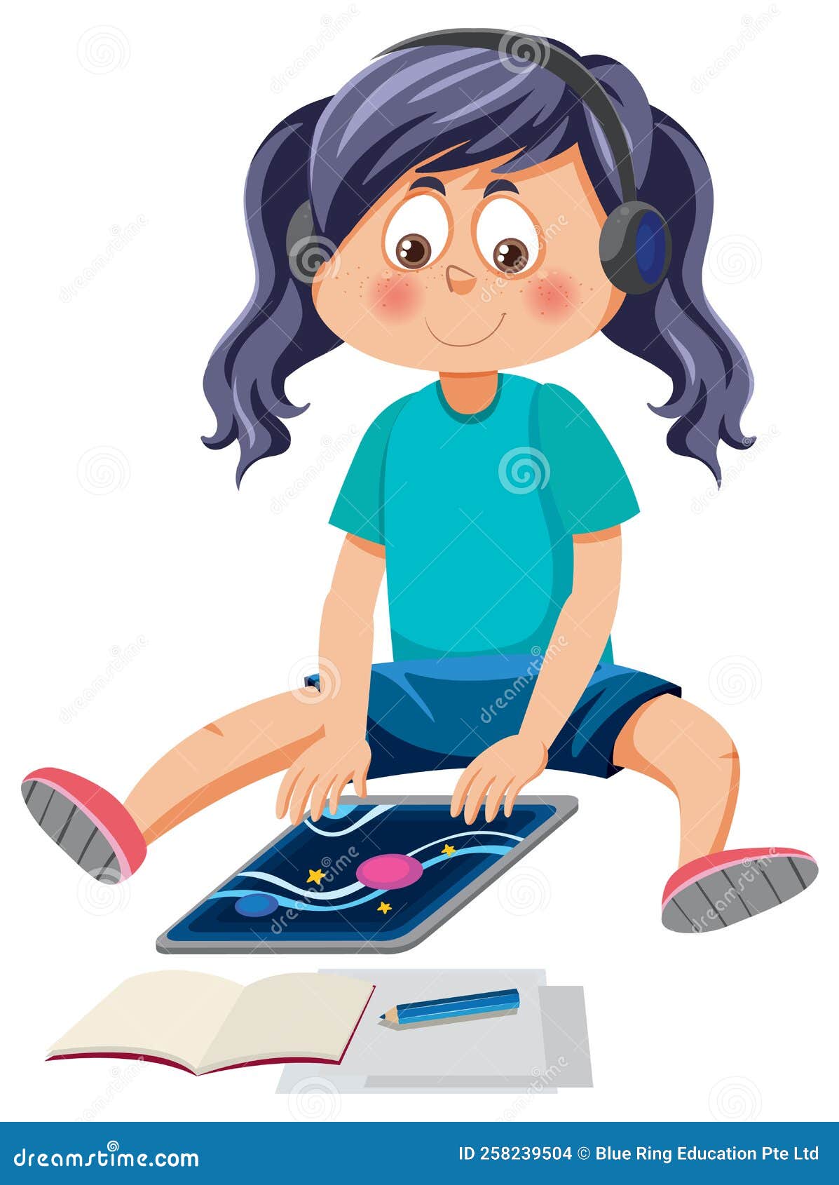 A Girl Using Tablet for Online Learning Stock Vector - Illustration of ...