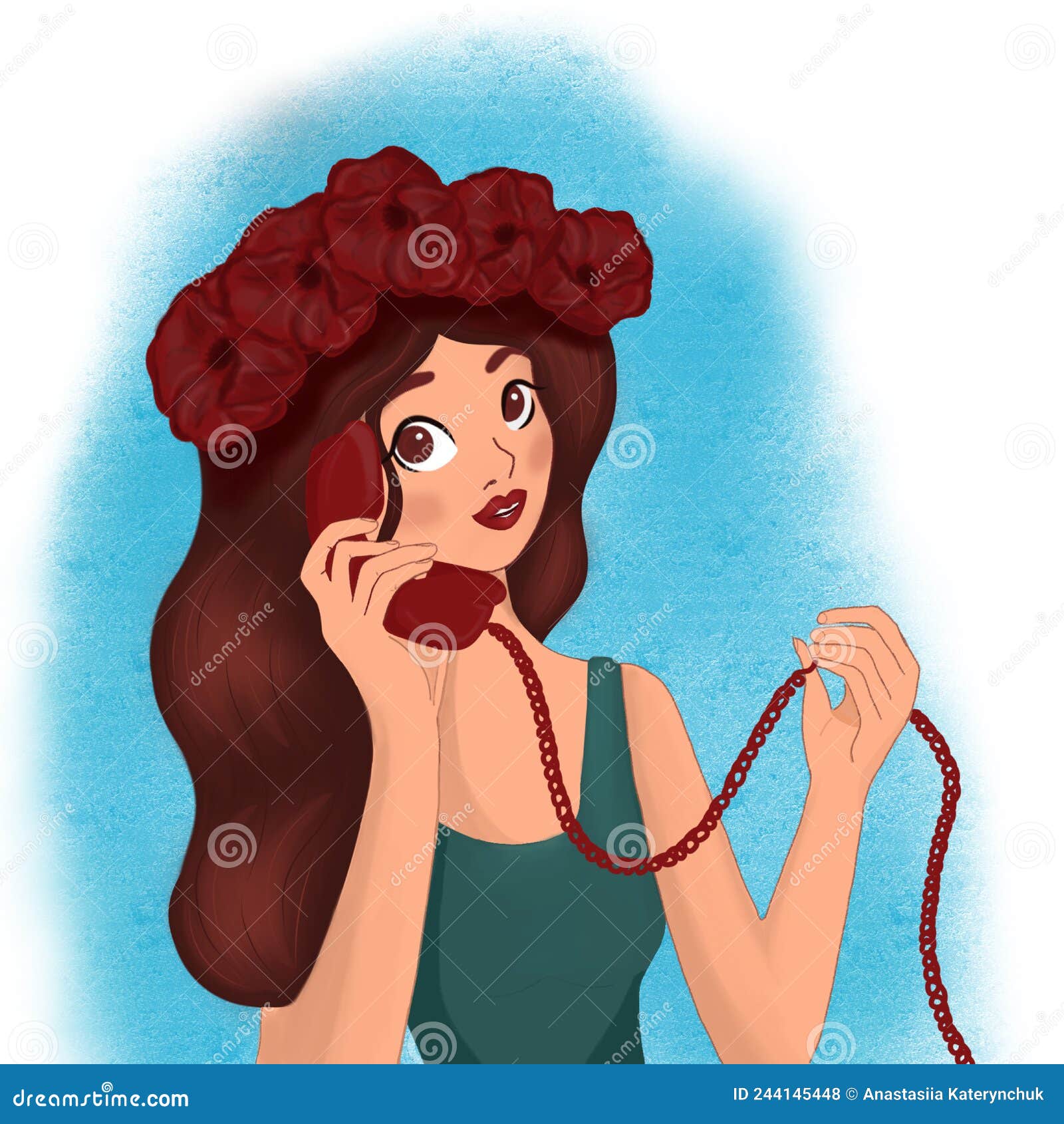 Girl Using Telephone - Vector Girls Call by Telephone Stock ...