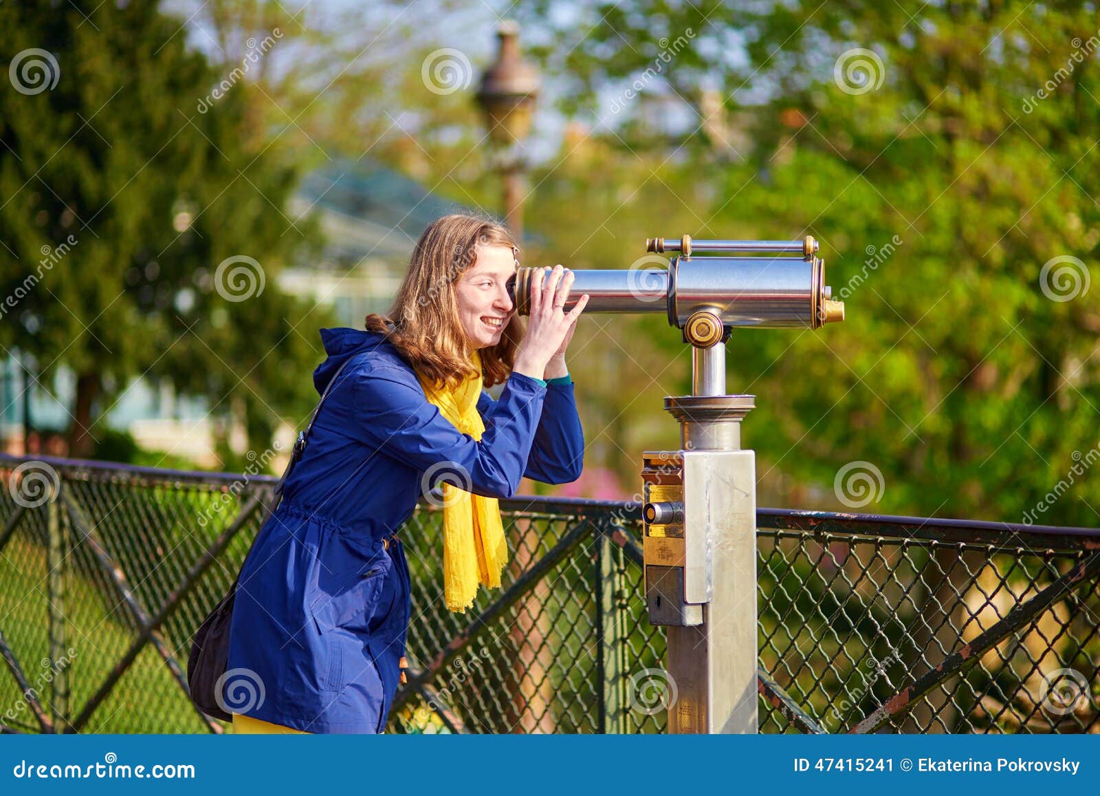 Girl Using Telescope for Sightseeing Stock Image - Image of street ...