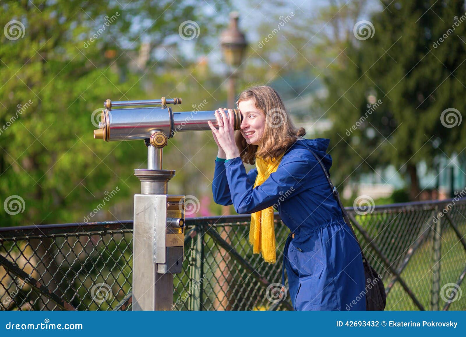 Girl Using Telescope for Sightseeing in Paris Stock Photo - Image of ...