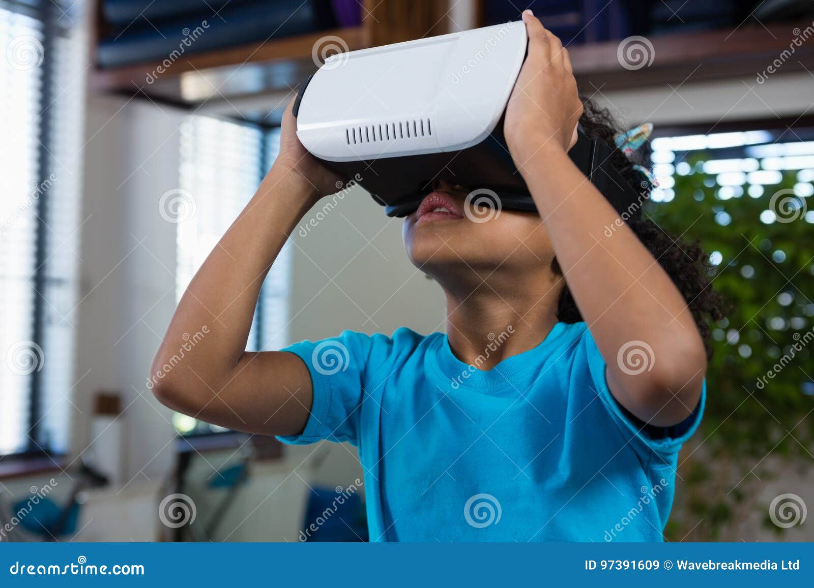 Girl Using Virtual Reality Headset Stock Image - Image of child, smart ...