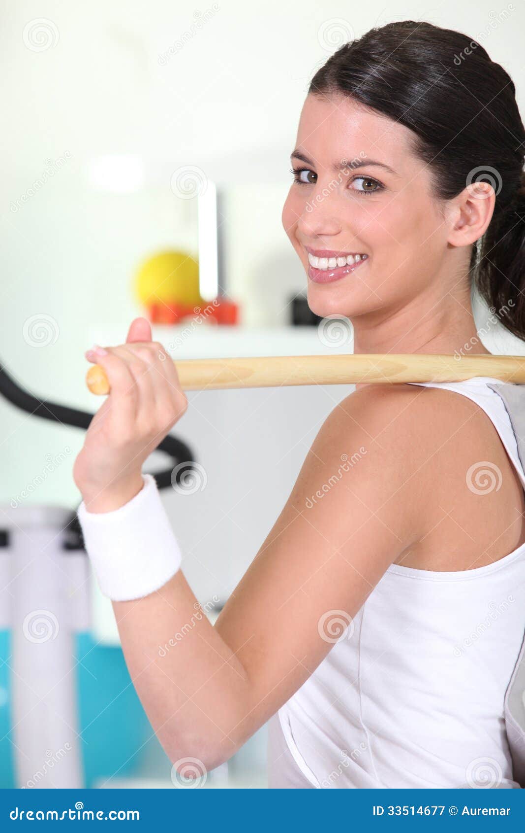 Girl using wooden pole stock image. Image of fitness - 33514677