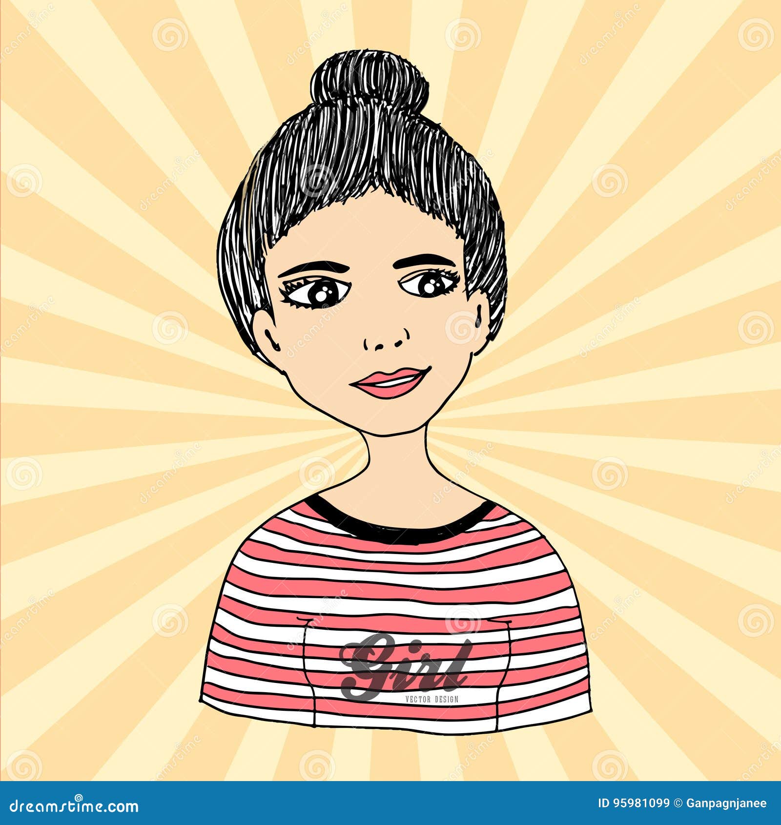 Girl Vector Illustration, Vintage Lady Design Stock Vector ...