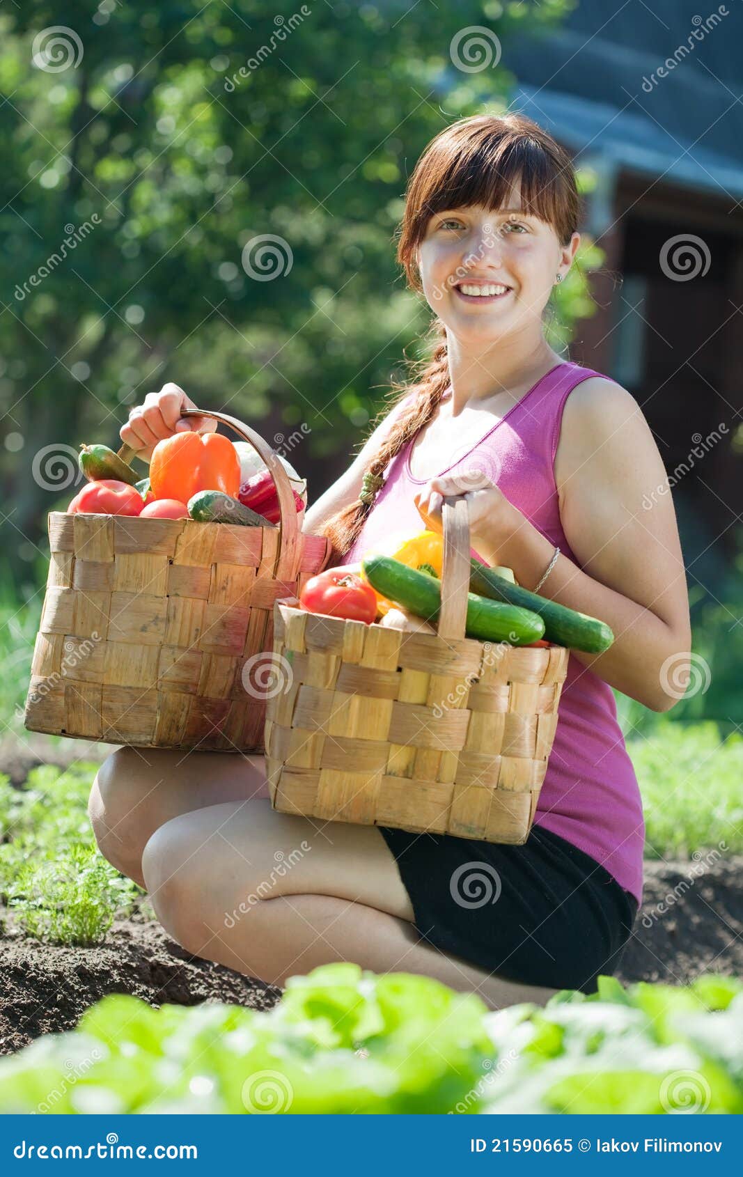 Girl with Vegetables in Garden Stock Image - Image of organic, girl ...