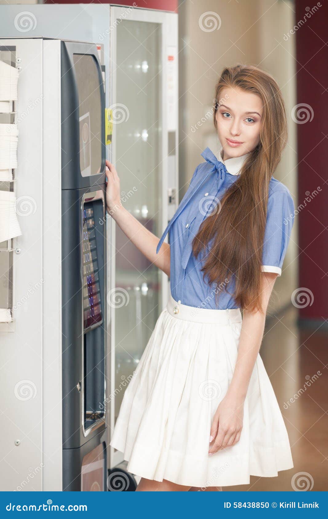 Girl with vending machine stock photo. Image of choosing - 58438850