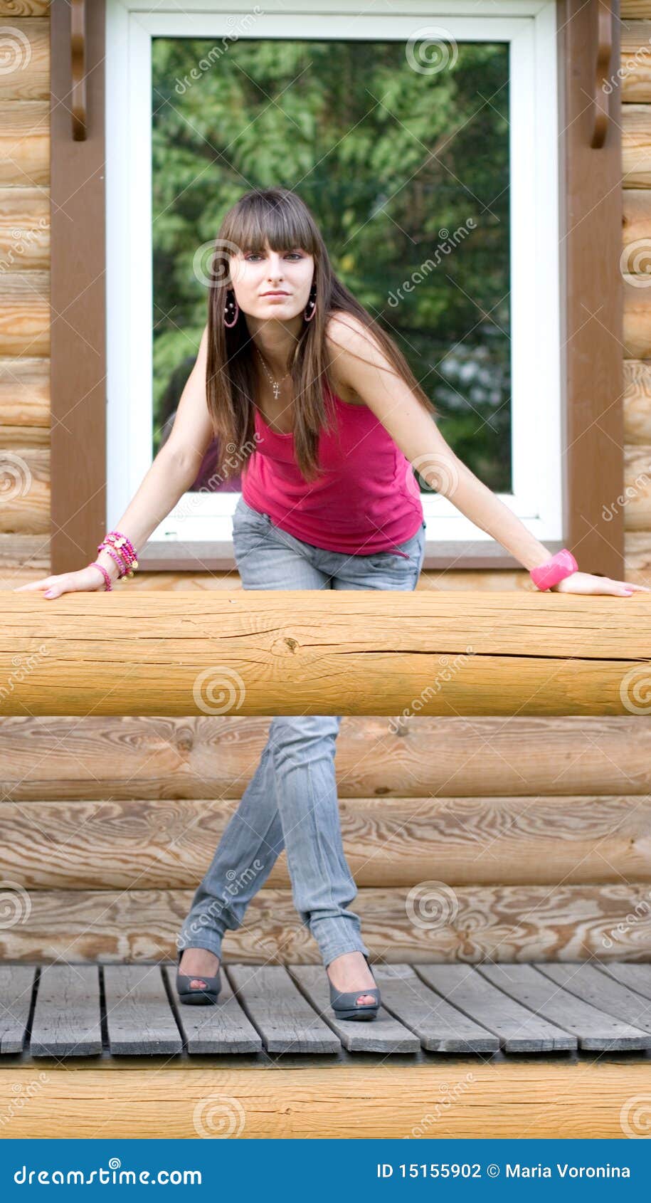 Girl on a veranda stock photo. Image of gesture, model - 15155902