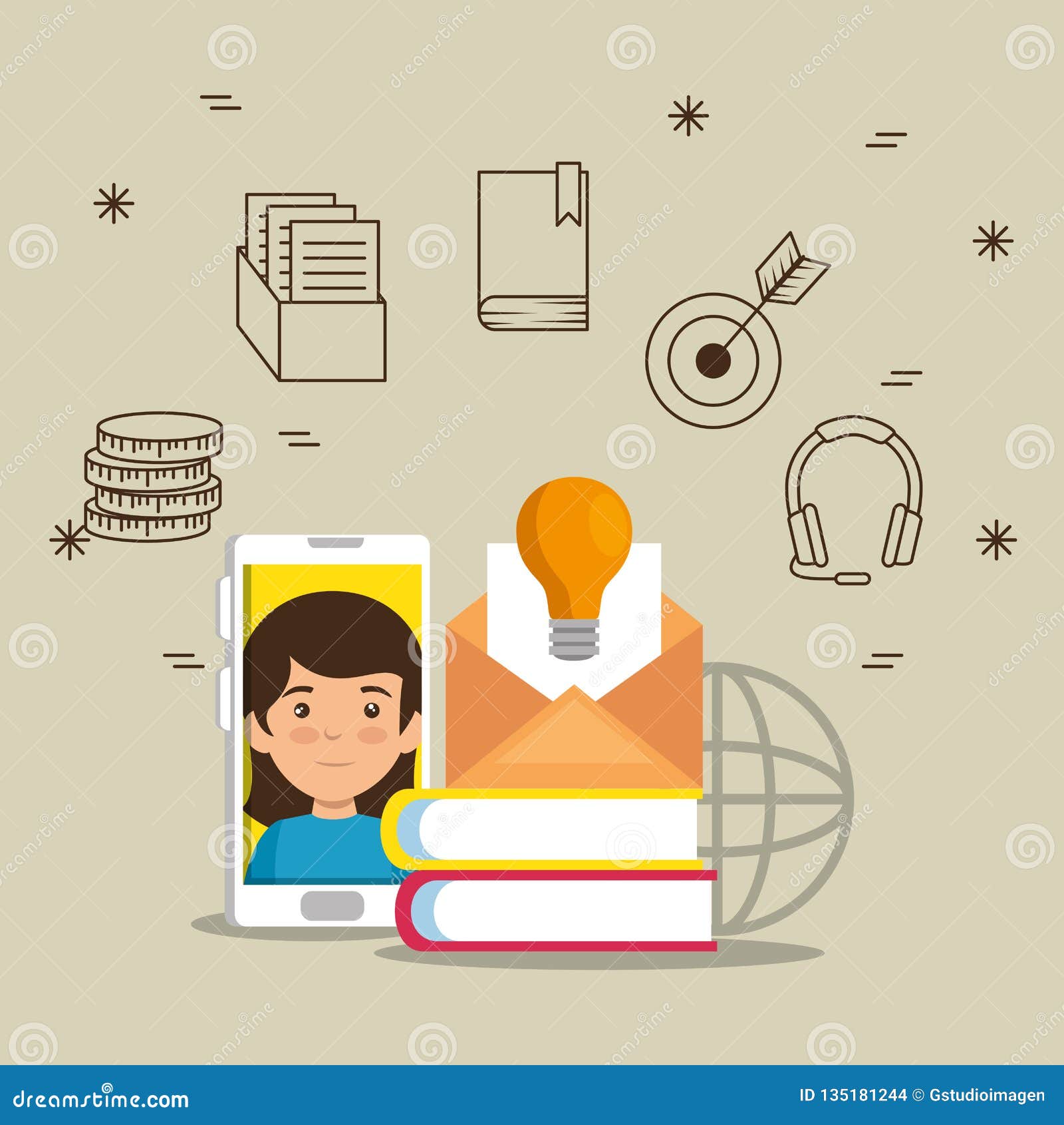 Girl with Video Call Smartphone To Digital Study Stock Vector ...