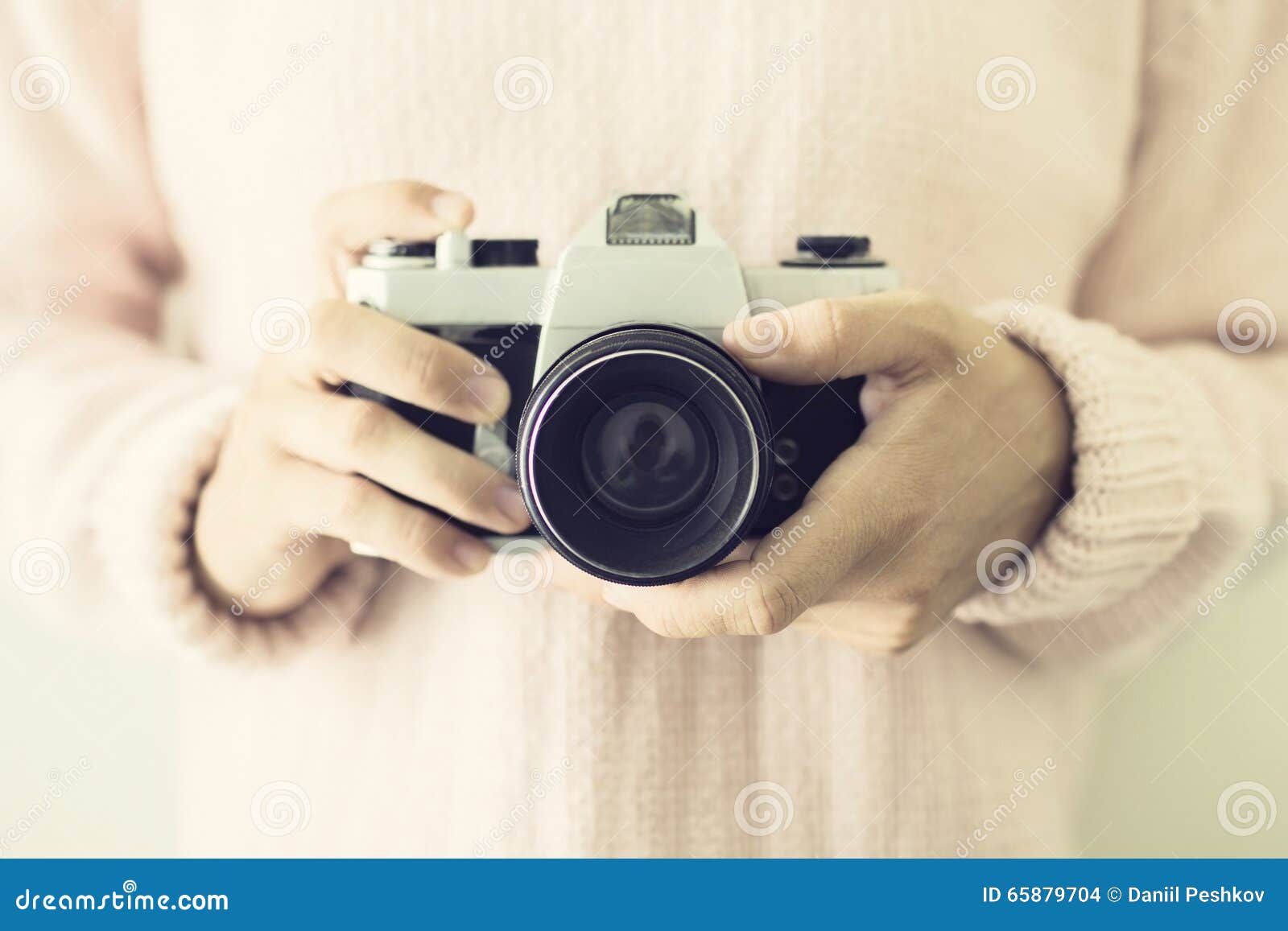 Girl with Vintage Camera in the Hands Stock Photo - Image of photograph ...