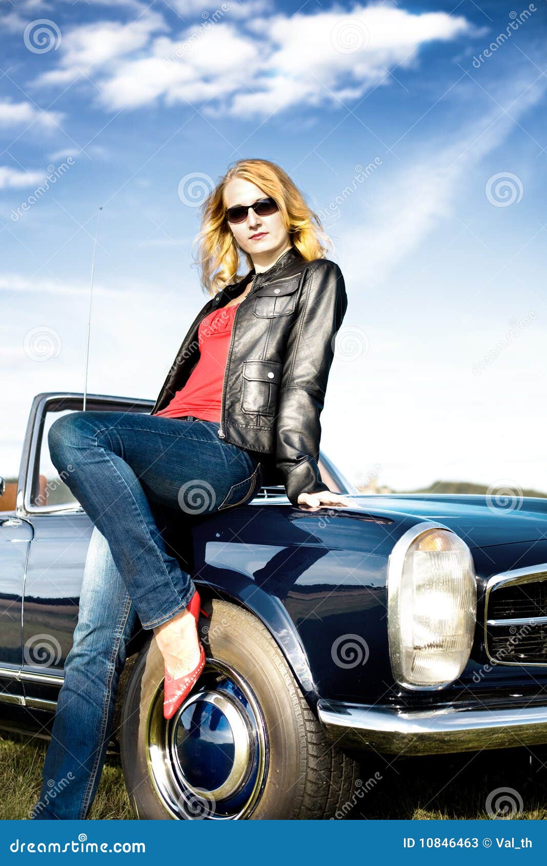 Girl and a vintage car stock image. Image of 1950s, benz - 10846463
