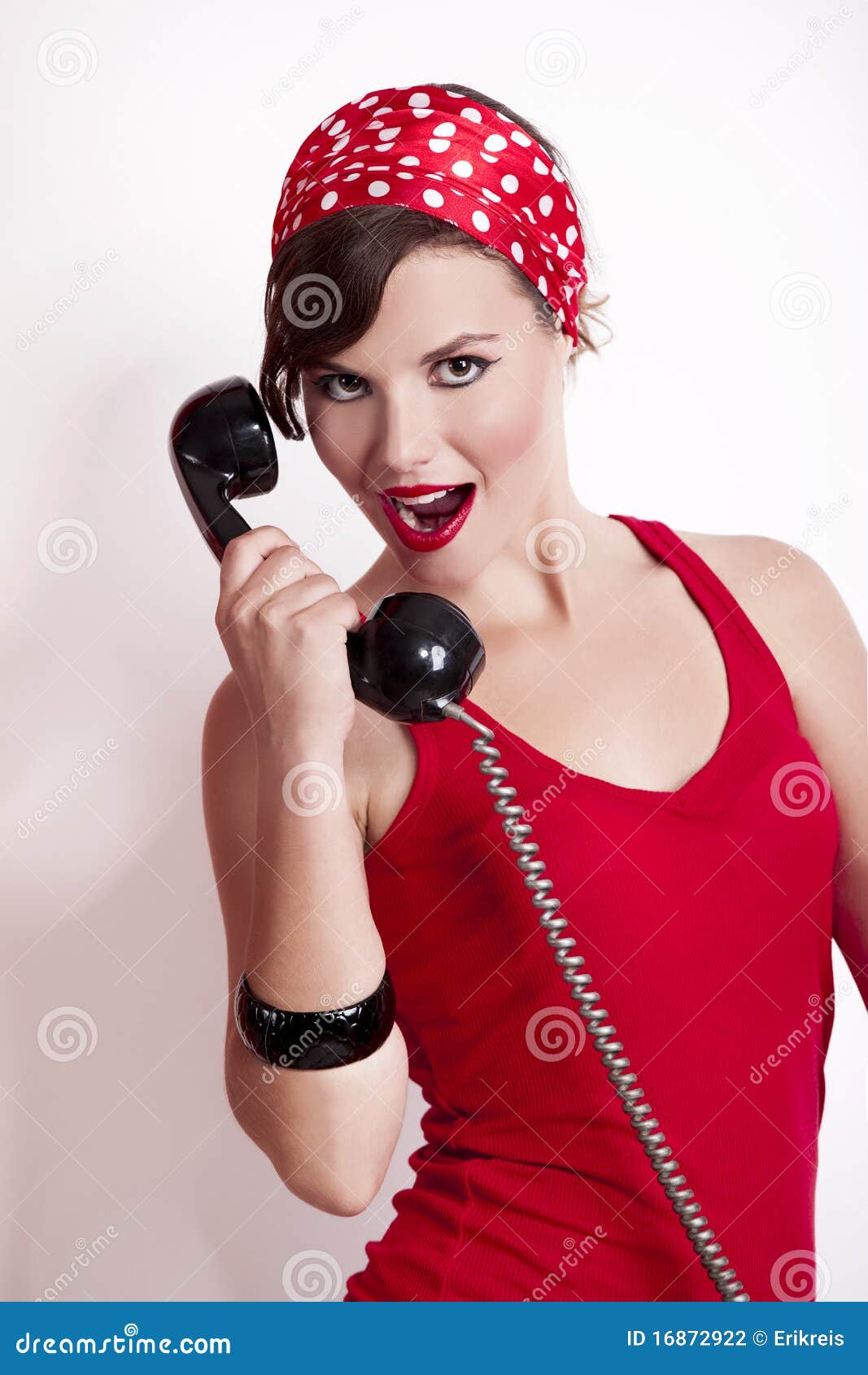 Girl with a vintage phone stock photo. Image of attractive - 16872922