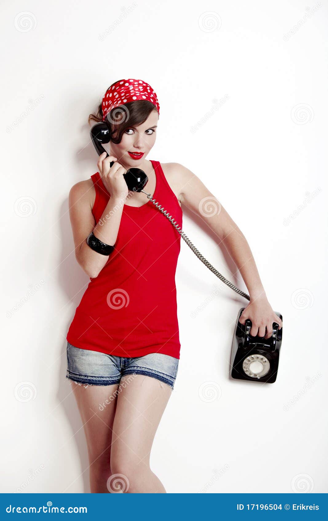 Girl with a vintage phone stock photo. Image of attractive - 17196504