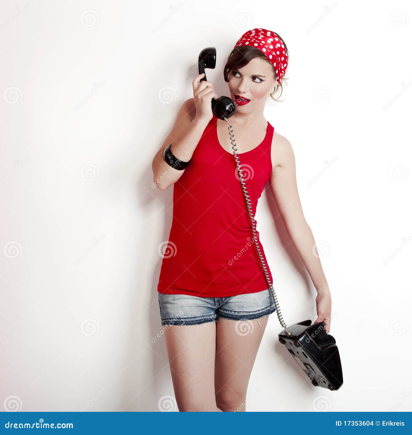 Girl with a vintage phone stock photo. Image of accessories - 17353604