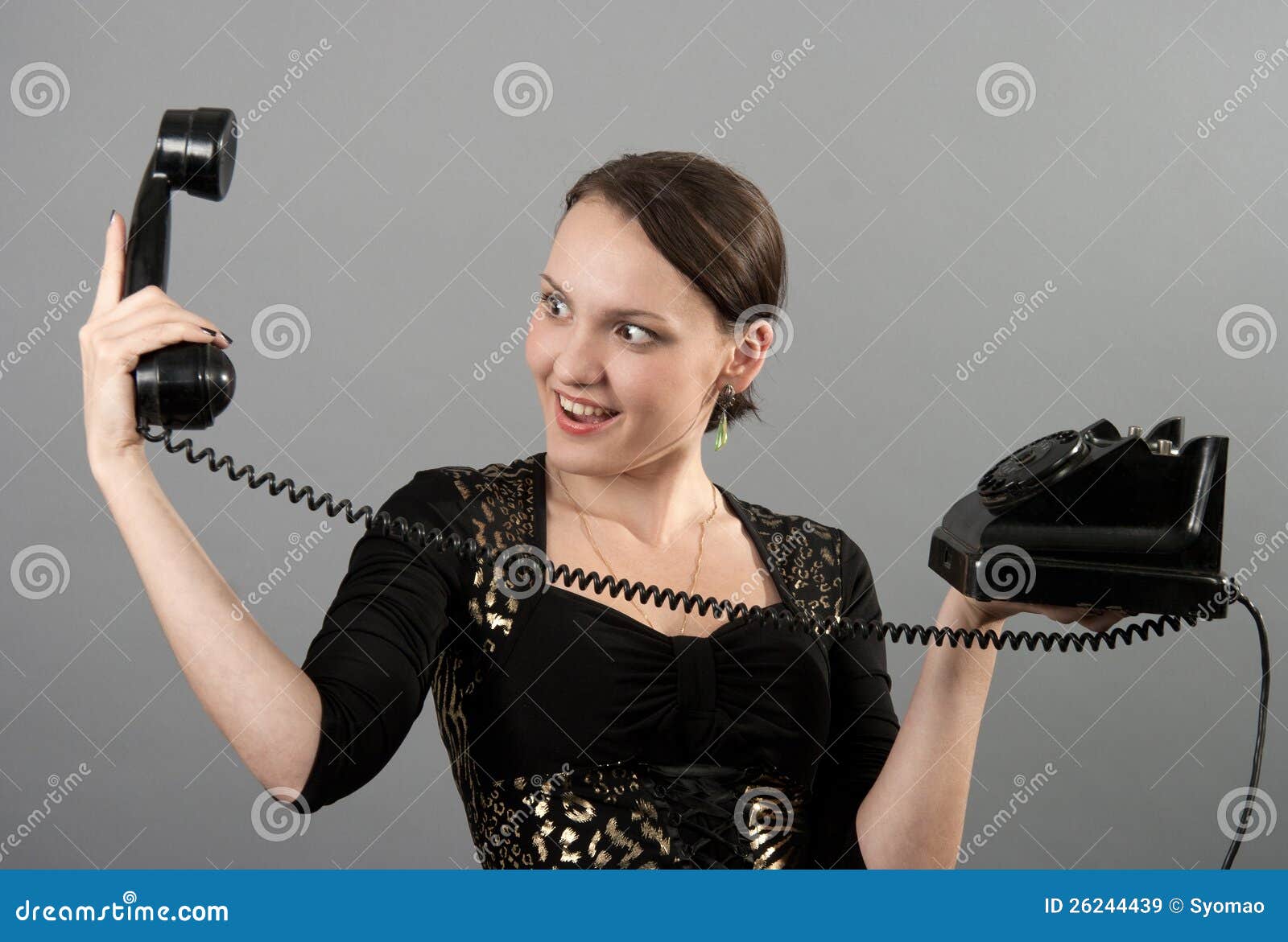 Girl with a vintage phone stock image. Image of adult - 26244439