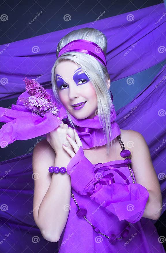 Girl in violet stock photo. Image of attractive, blond - 37863228