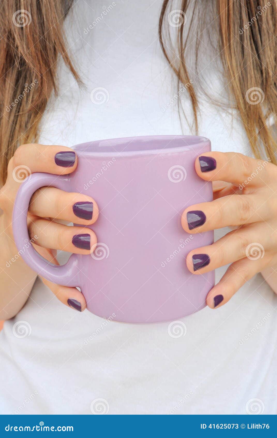 Girl with Violet Coffee Mug Stock Image - Image of pretty, person: 41625073