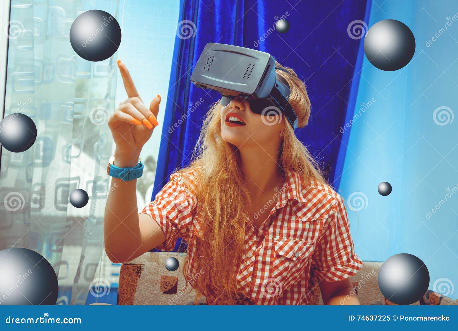 Girl in Virtual Reality Glasses Stock Image - Image of indoors, reality ...