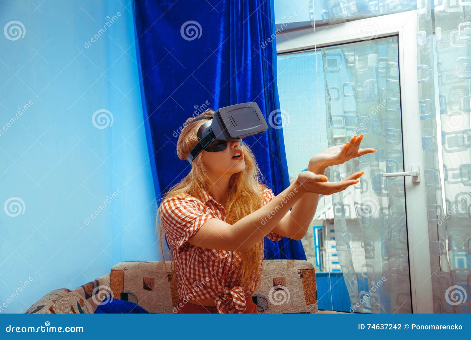 Girl in Virtual Reality Glasses Stock Photo - Image of enjoying ...