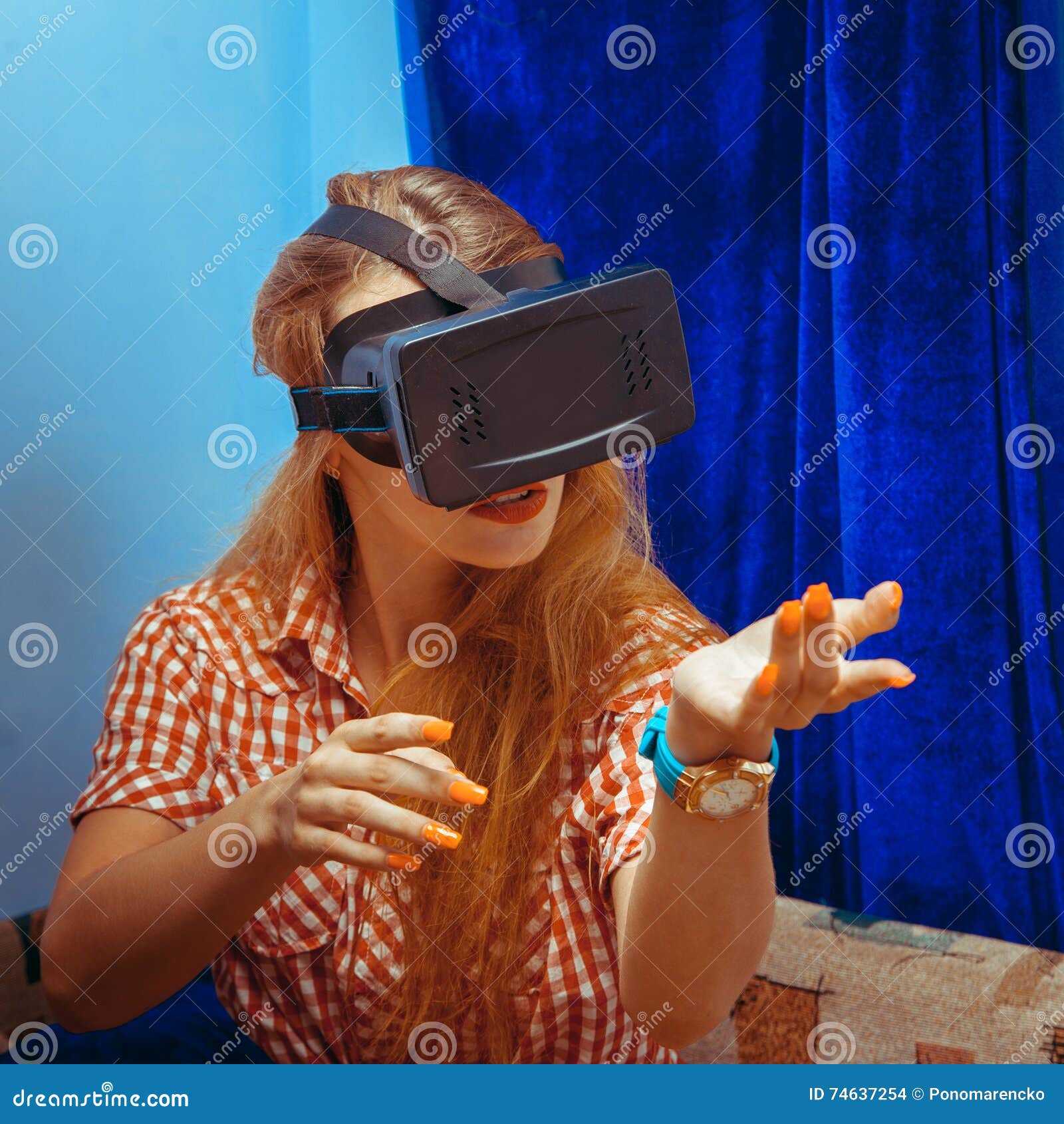 Girl in Virtual Reality Glasses Stock Photo - Image of headset, casual ...