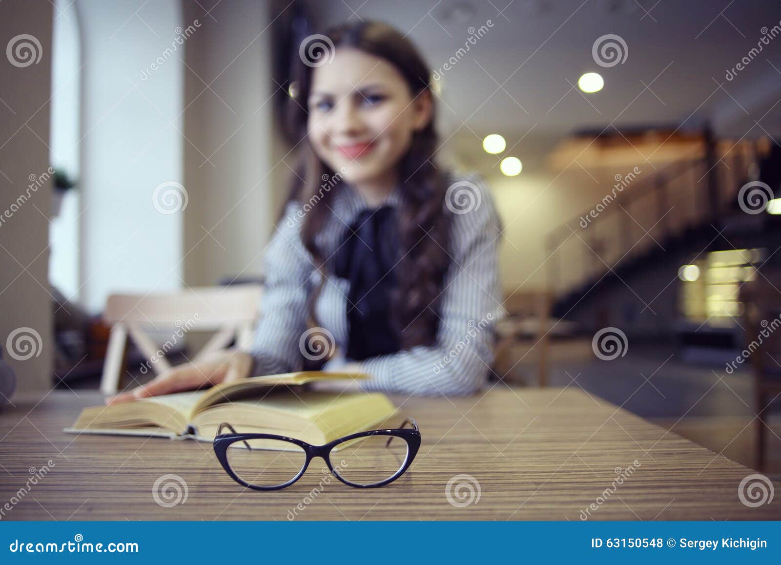 Girl with vision glasses stock photo. Image of brunette - 63150548