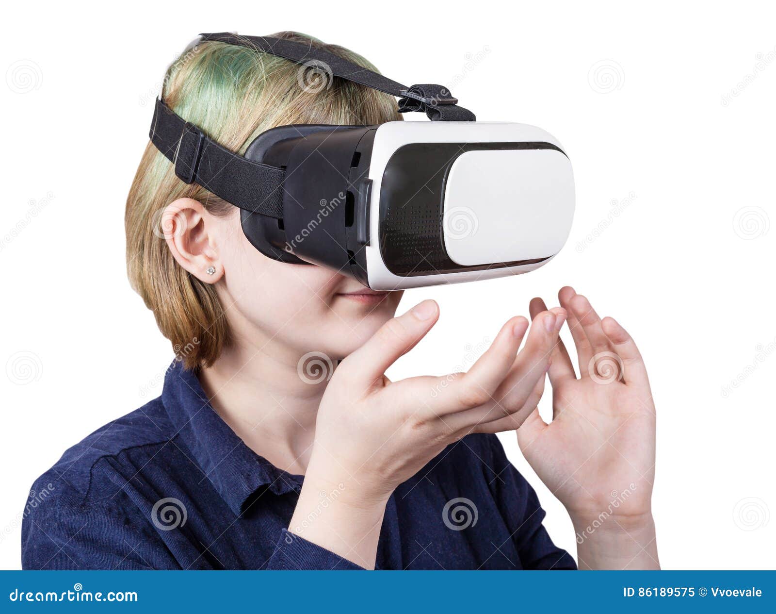 Girl in VR Headset Isolated on White Stock Image - Image of background ...