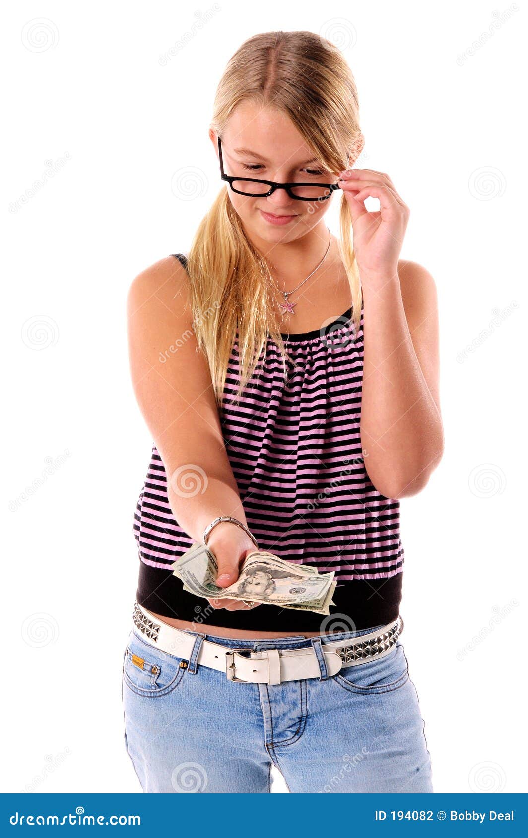 Girl with wad of money stock photo. Image of adolescent - 194082