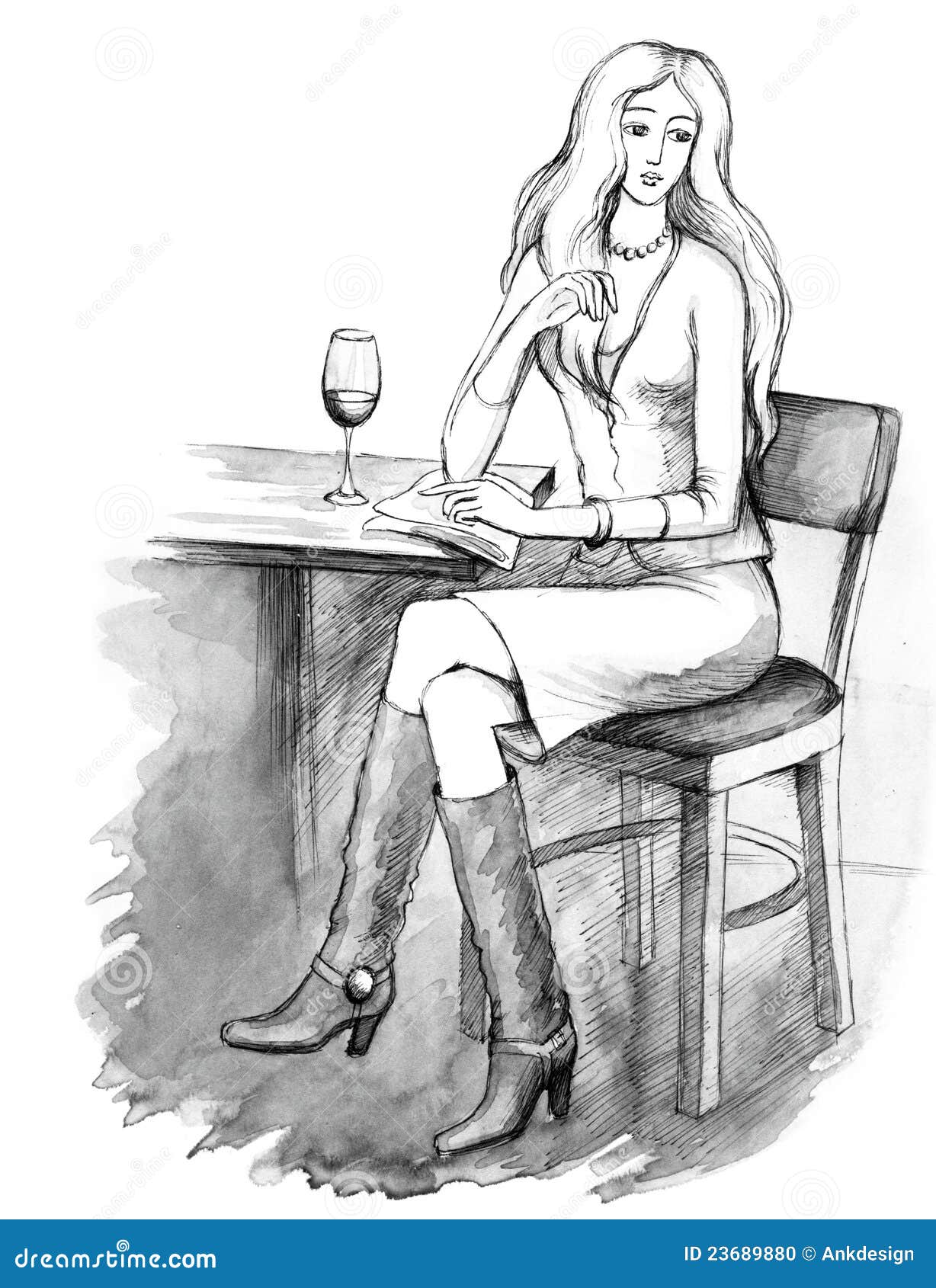 Girl waiting for someone stock illustration. Illustration of chair ...