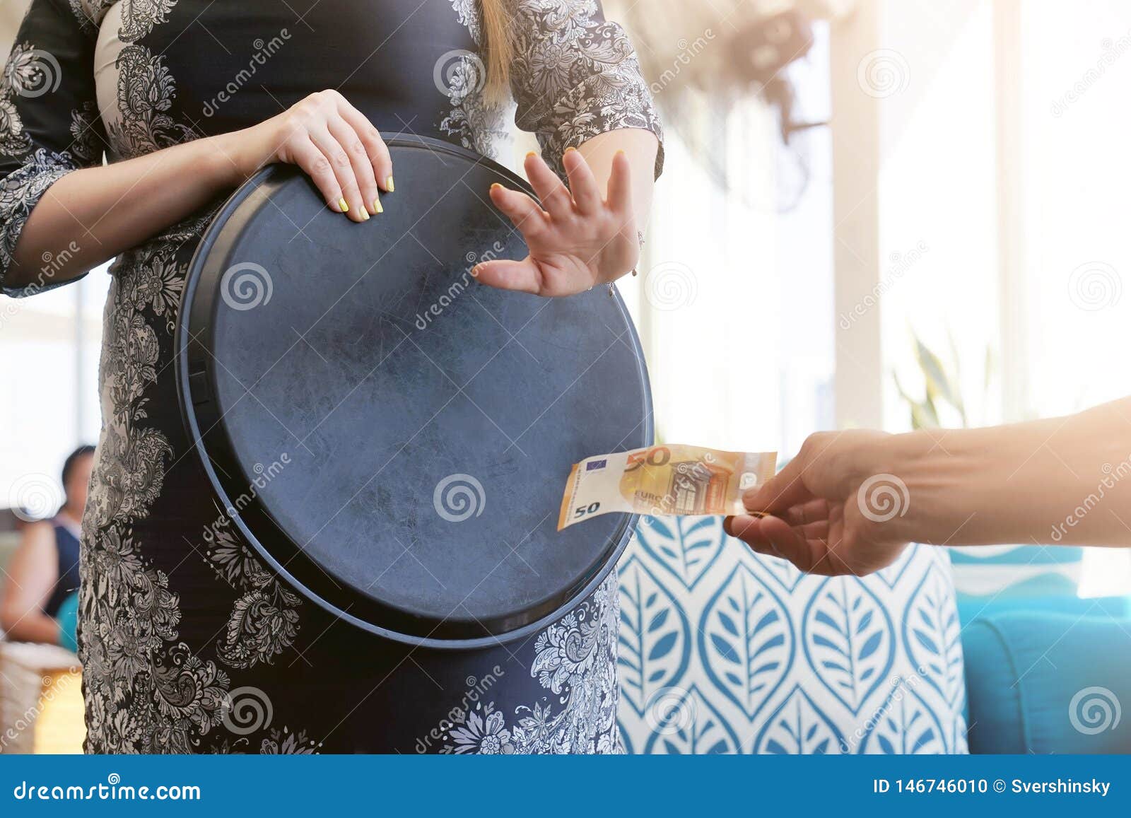 Girl of the Waitress Gets a Tip Stock Photo - Image of holding ...