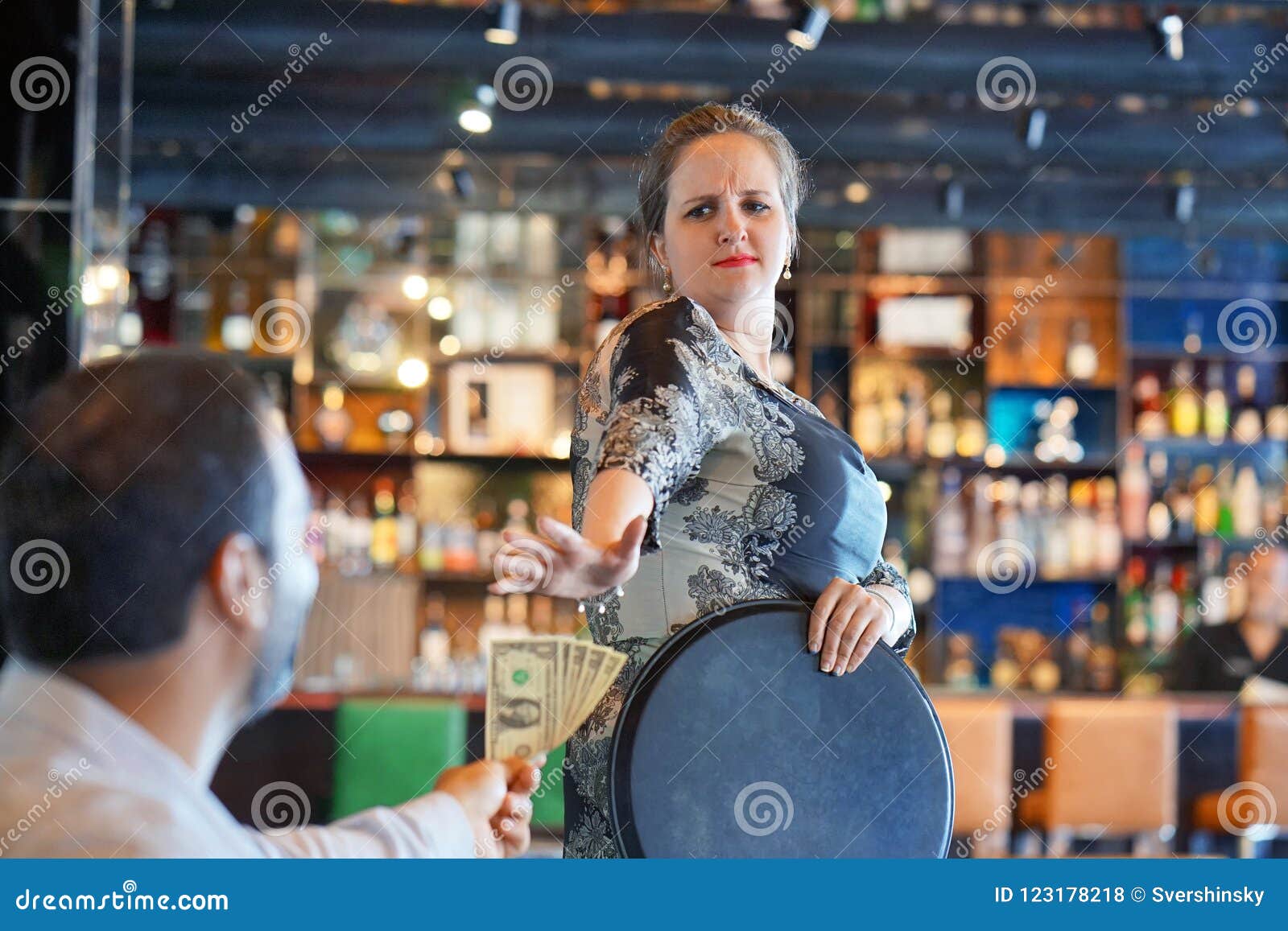Girl of the Waitress Gets a Tip Stock Photo - Image of drink, drinking ...