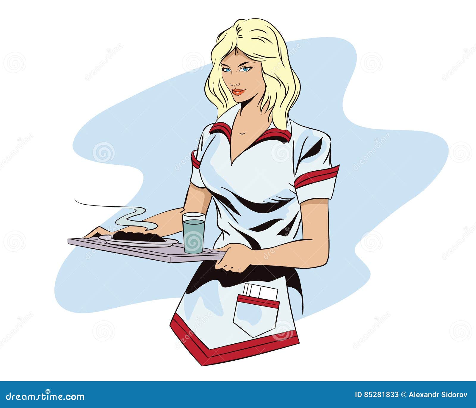 Sexy Girl Waitress Comic Cartoon Pop Art Retro Vector Drawing A Vector