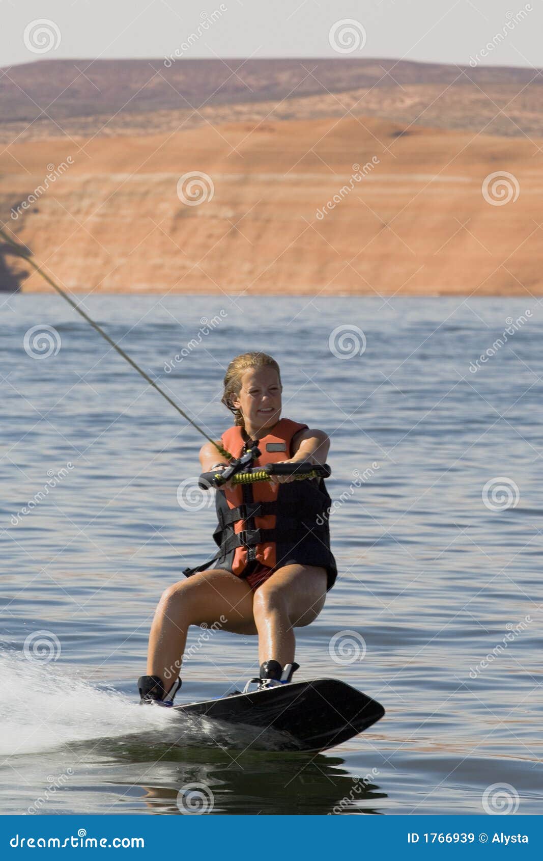 Girl Wakeboarding at Lake Powell Stock Image - Image of plateau ...