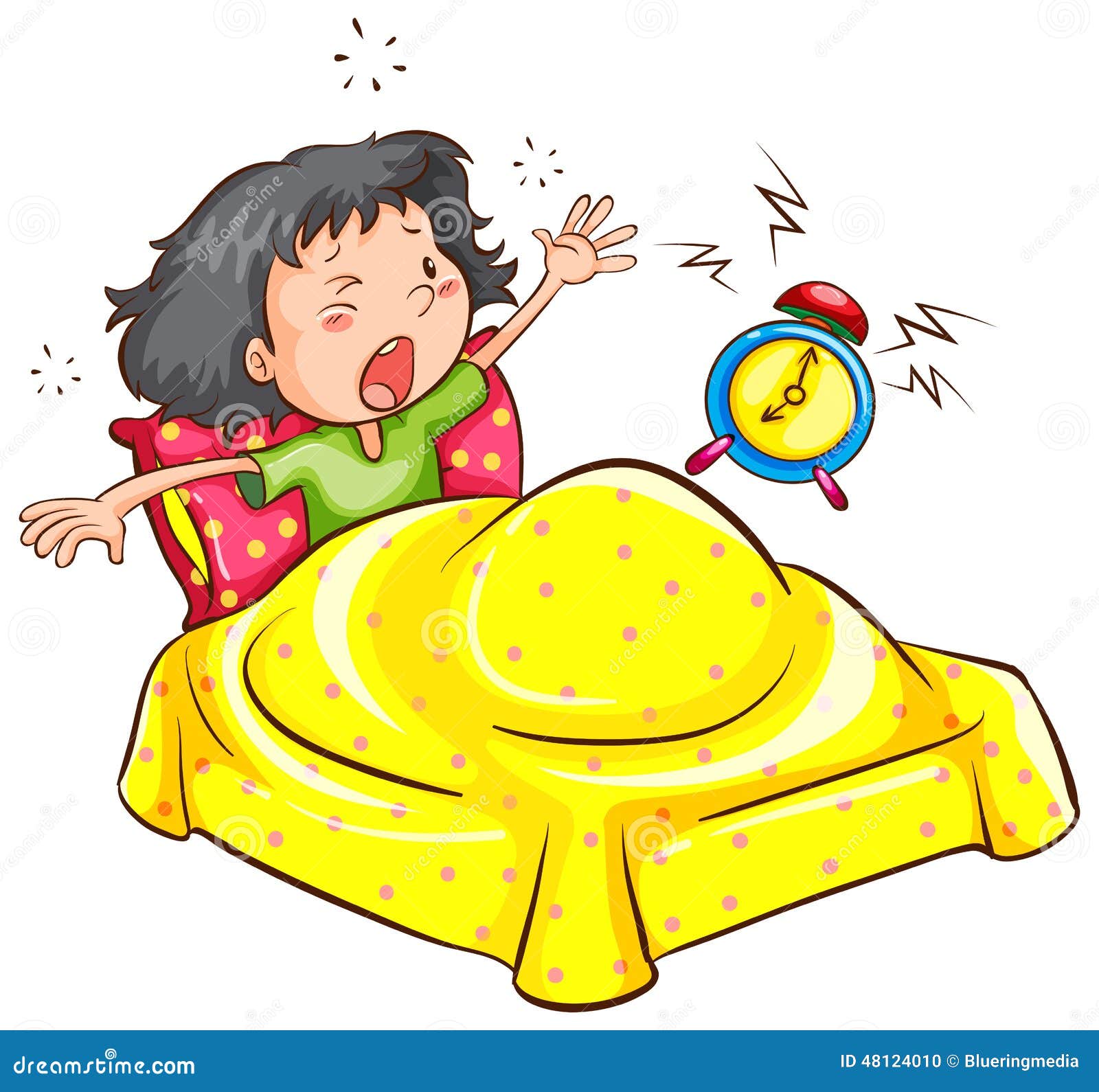 A Girl Waking Up with an Alarm Stock Vector - Illustration of polkadots ...