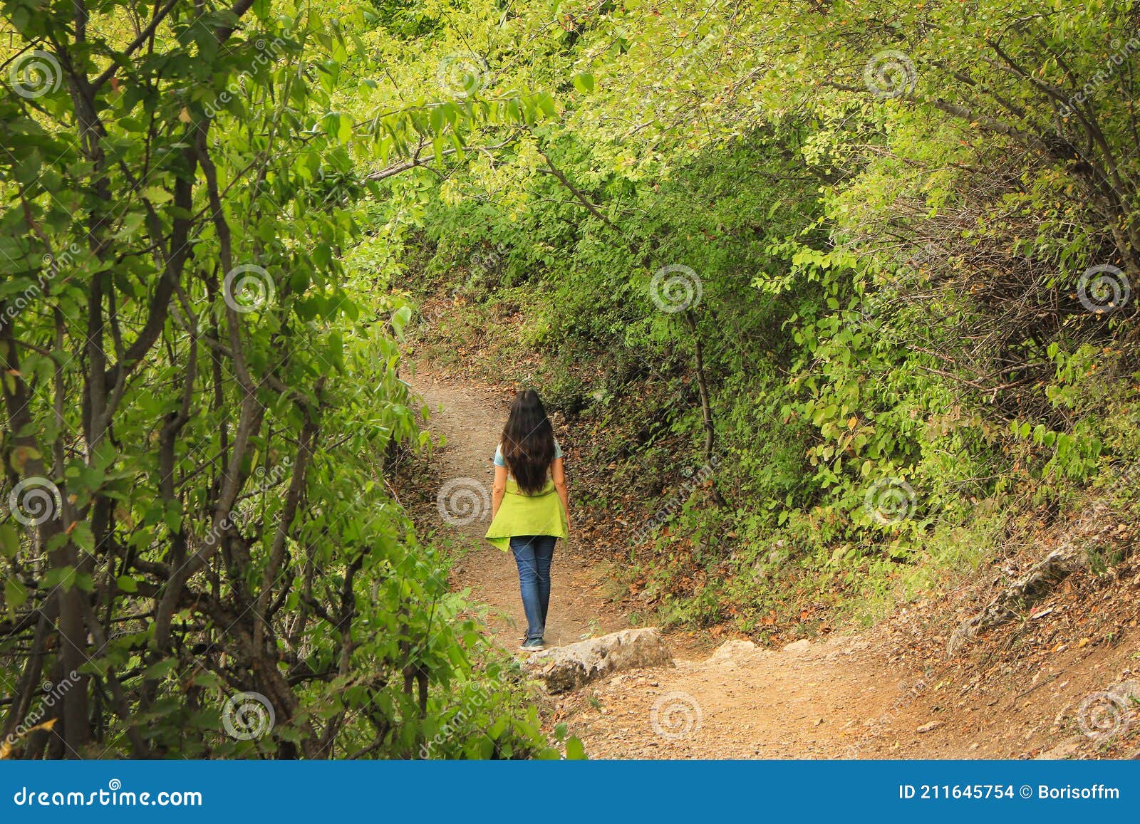 A Girl Walking Along a Path in the Forest Stock Photo - Image of forest ...