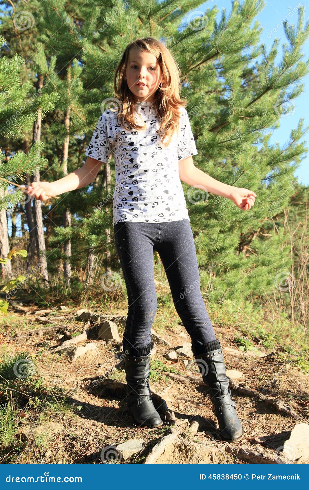 Girl Walking Down in Forest Stock Photo - Image of forest, excursion ...