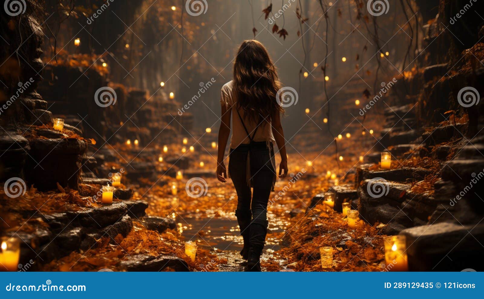 A Girl Walking Down A Path In The Woods Stock Illustration Illustration Of Adult Active