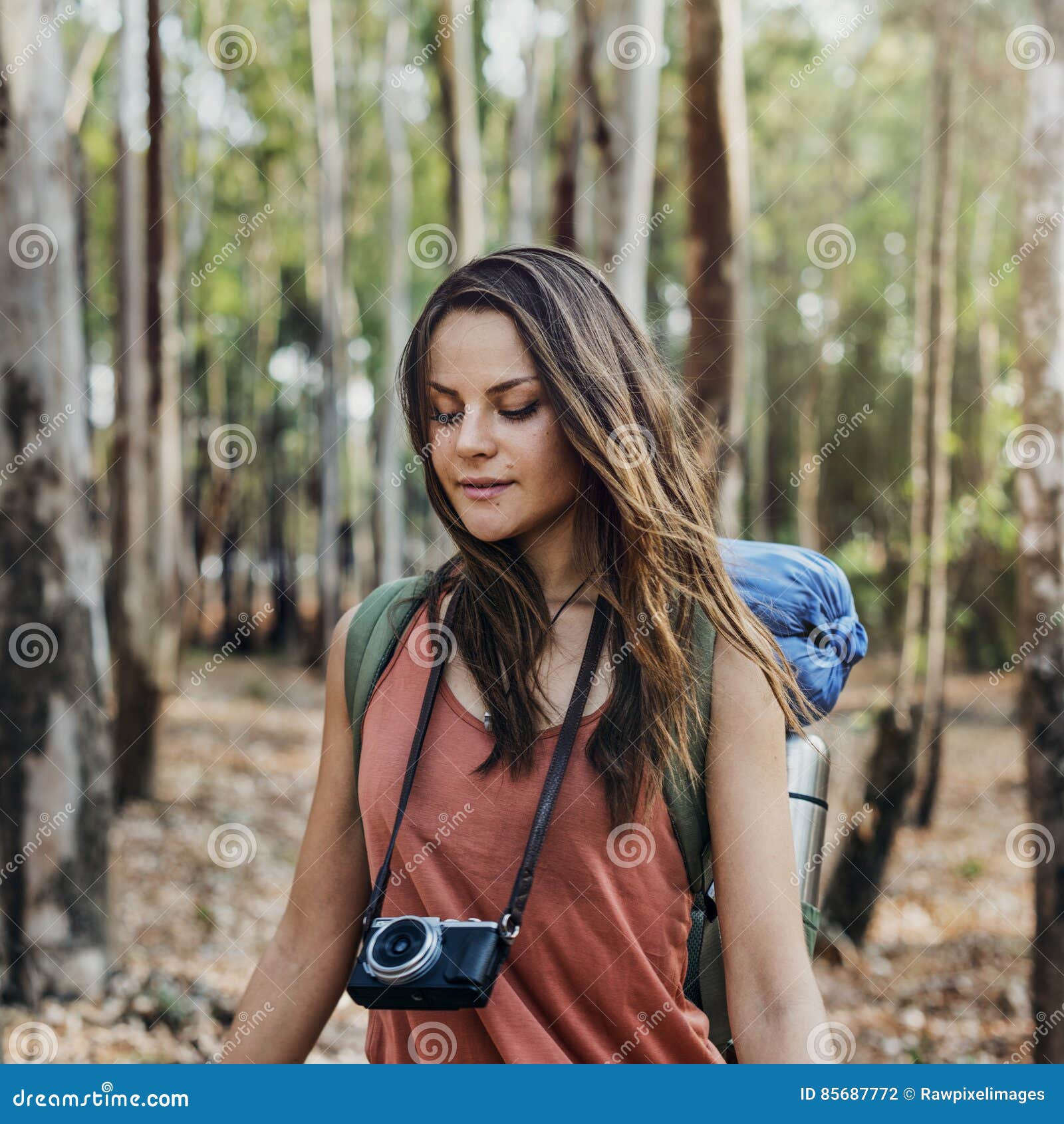 Girl Walking Exploring Outdoors Camera Concept Stock Photo - Image of ...