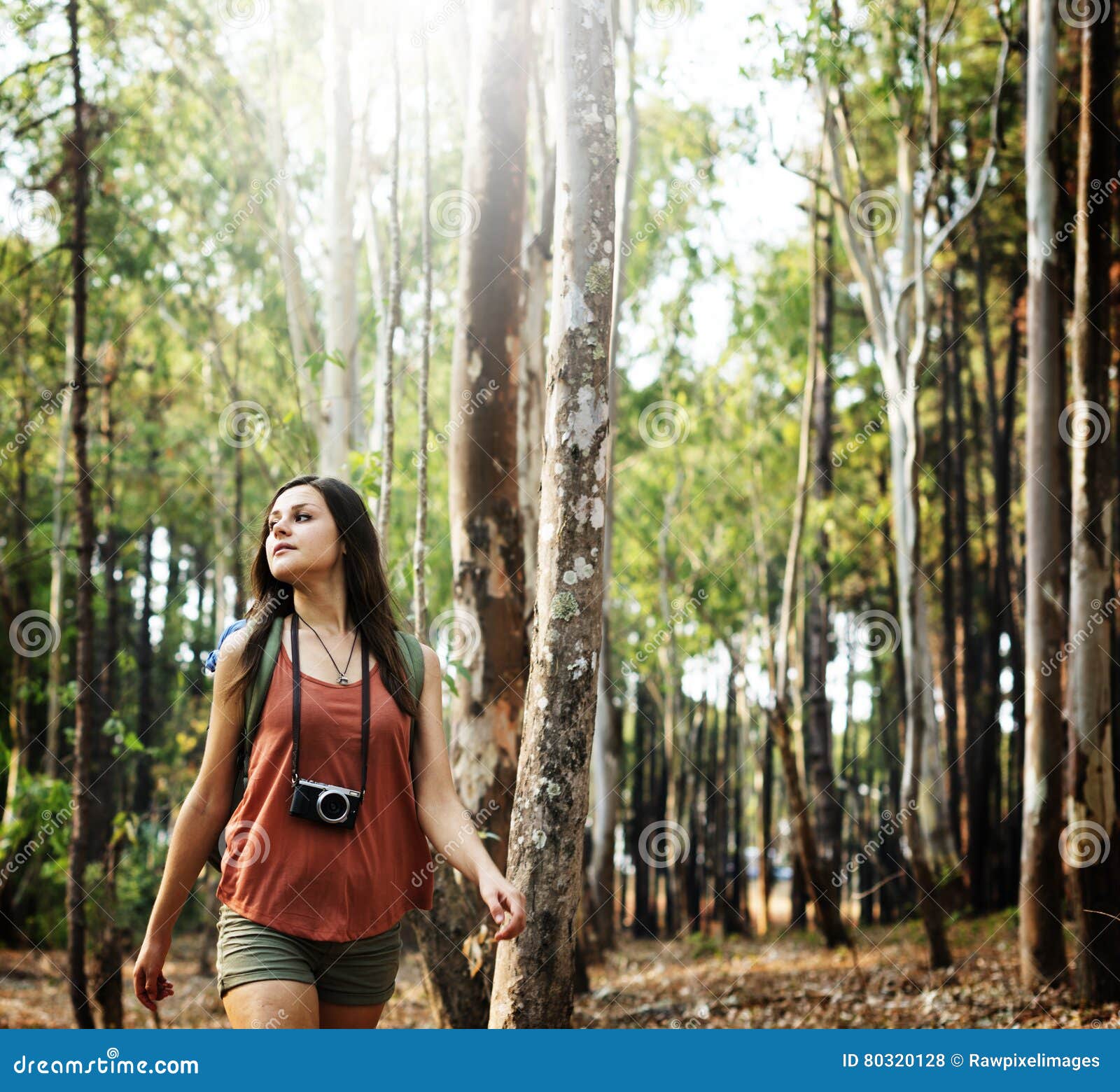 Girl Walking Exploring Outdoors Camera Concept Stock Photo - Image of ...