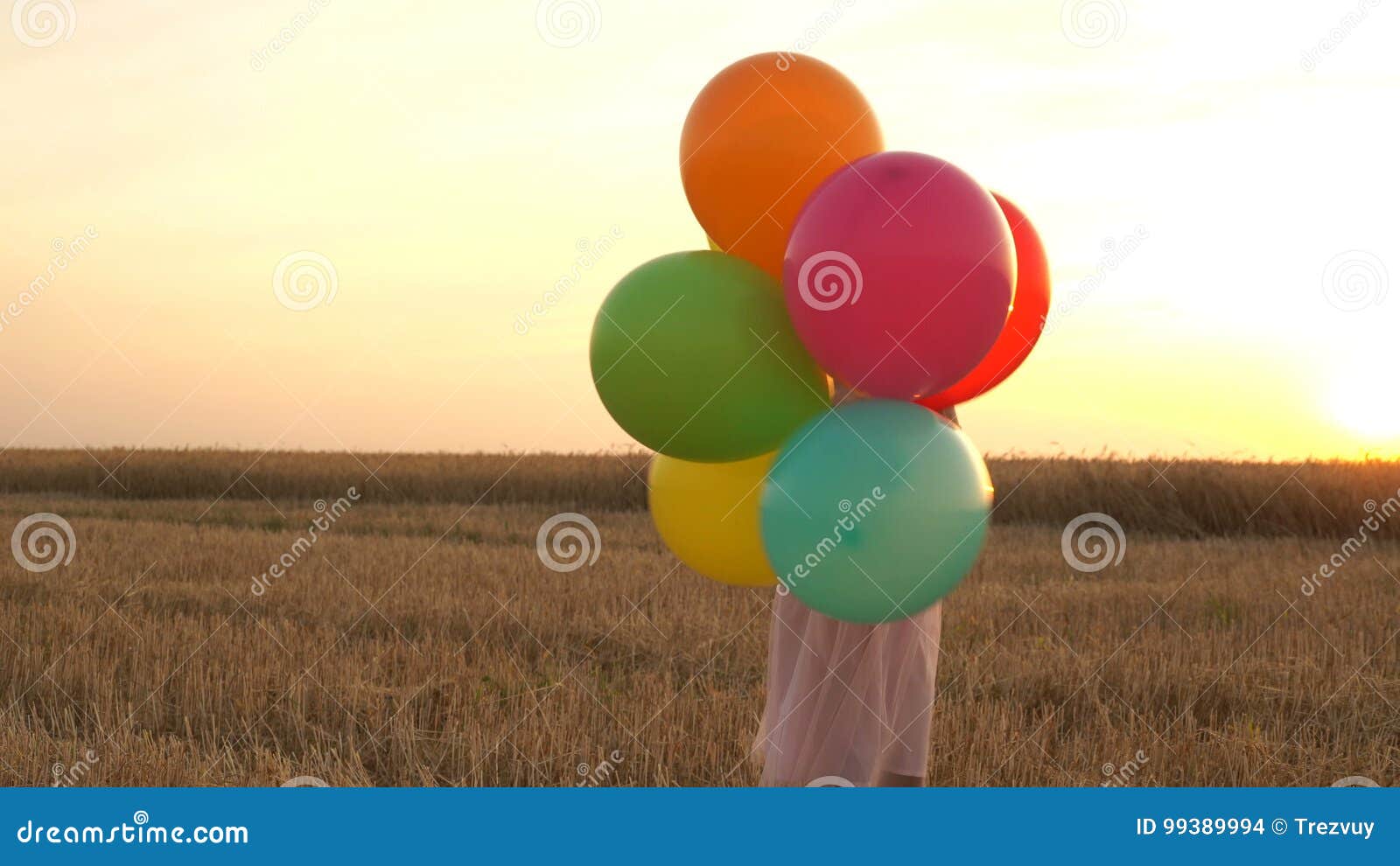 Girl Walking in a Field with Balloons Stock Footage - Video of cheerful ...